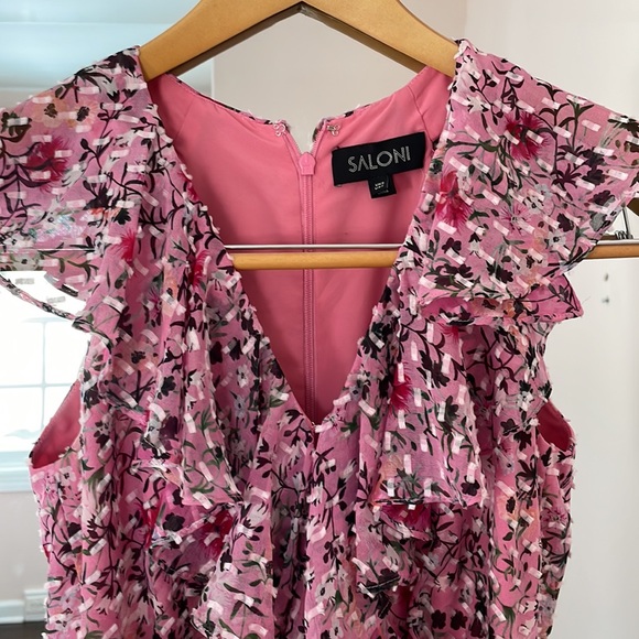 SALONI | Dresses | Saloni Pink Ruffle Floral Ankle Length Gown Size 2 ...